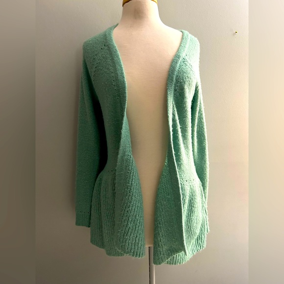 Elle | Sweaters | Stunning Turquoise Flare Waist Knit Cardigan With Silver Shimmer By Elle ...